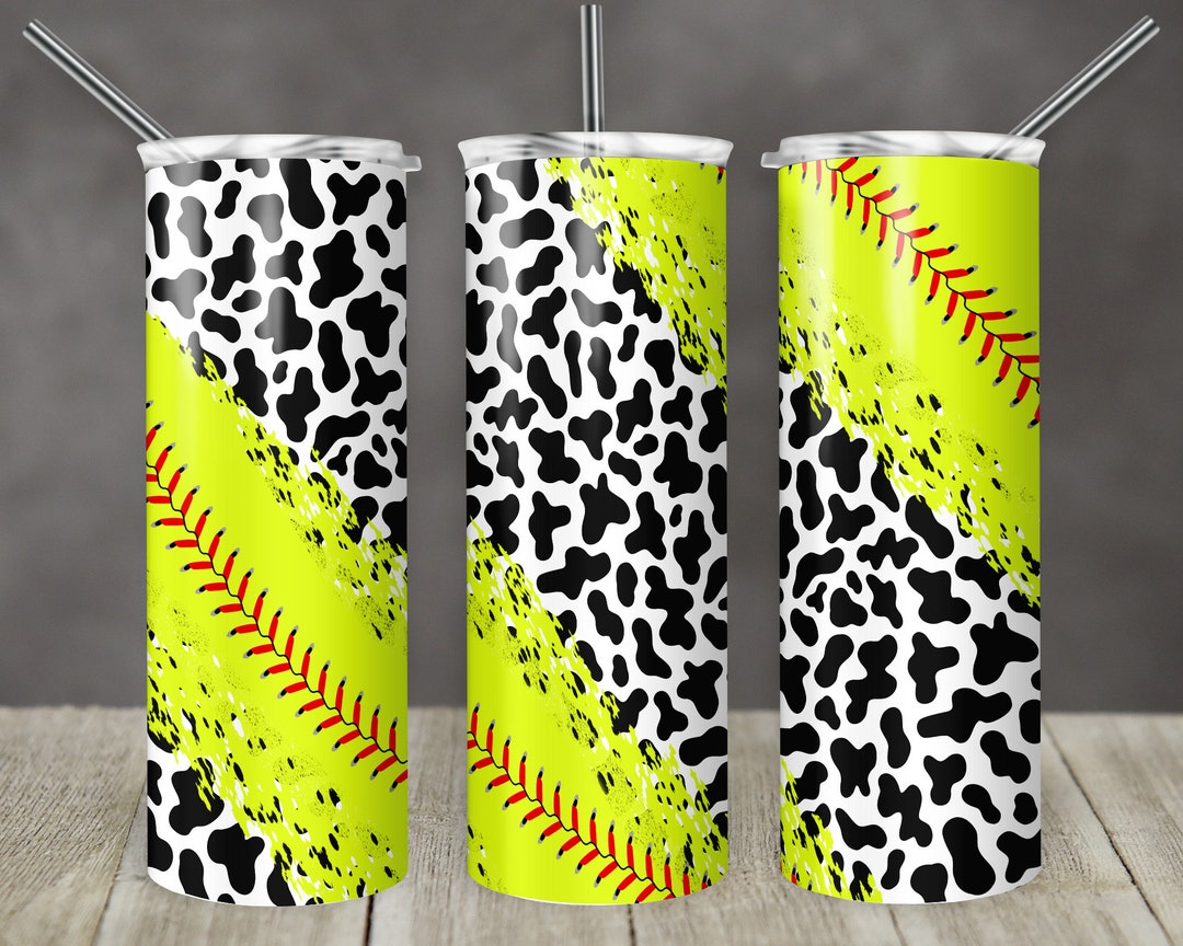 20 Oz Skinny Tumbler Sublimation Template Cow Print Softball Sports ...