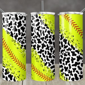 20 Oz Skinny Tumbler Sublimation Template Cow Print Softball Sports ...