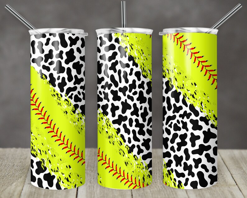 20 Oz Skinny Tumbler Sublimation Template Cow Print Softball - Etsy