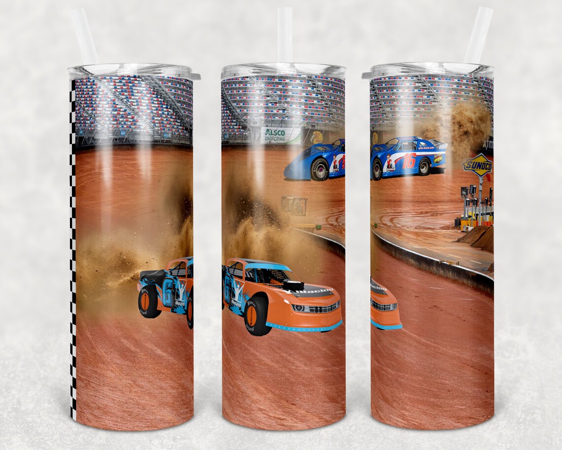 20 Oz Skinny Tumbler Sublimation Design Track Dirt Racing Race Car ...