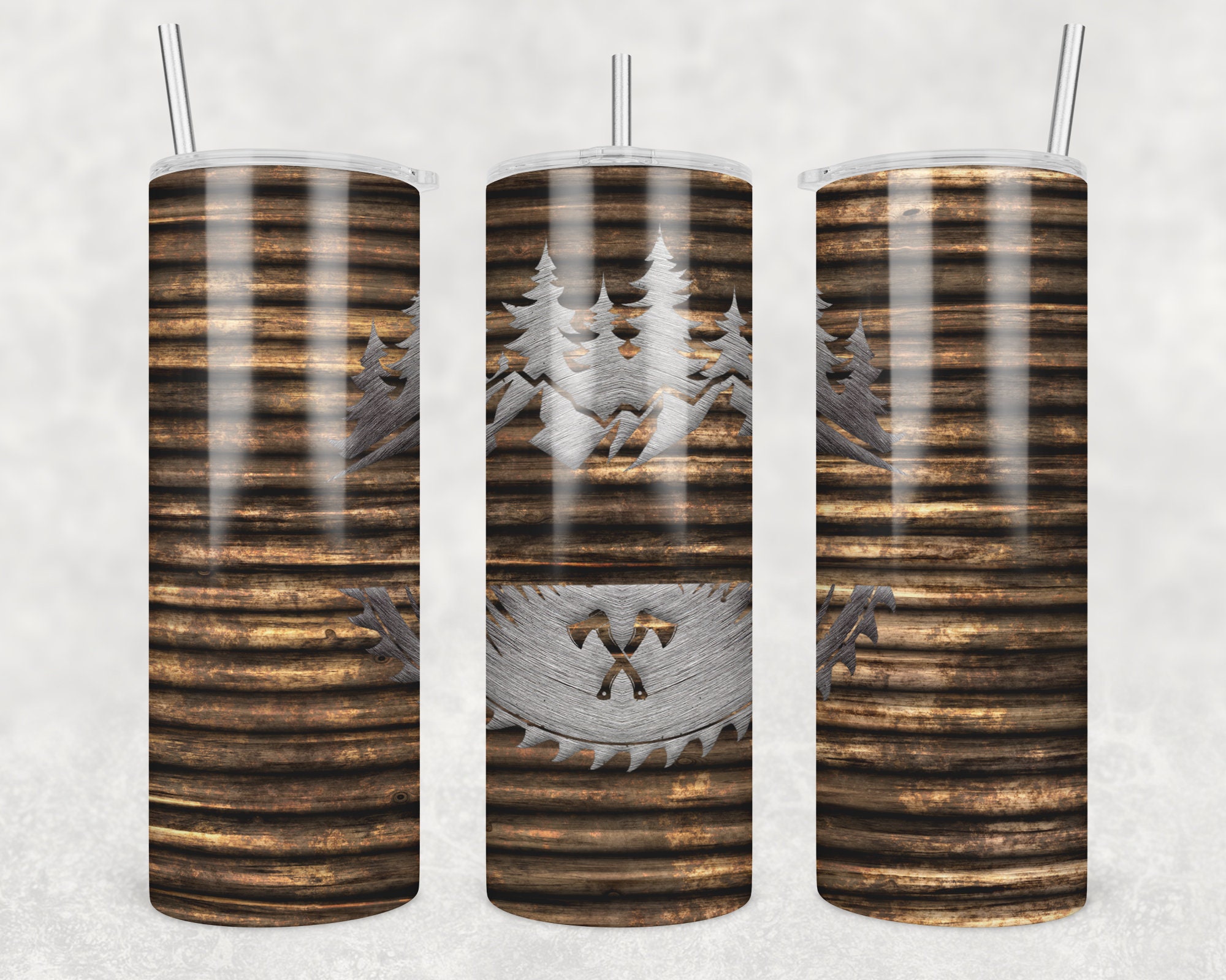 20 Oz Skinny Tumbler Sublimation Design Template Logging Saw Mill ...