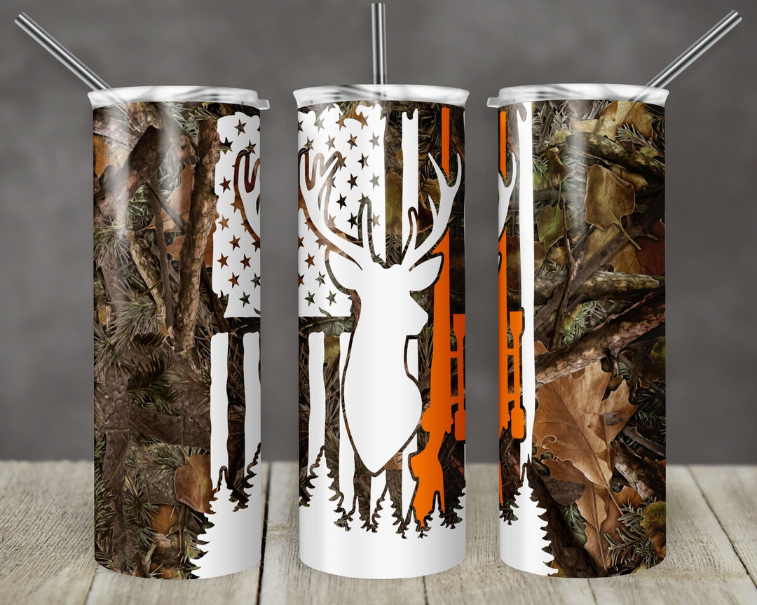 20 Oz Skinny Tumbler Sublimation Design Template Deer Hunting Orange ...