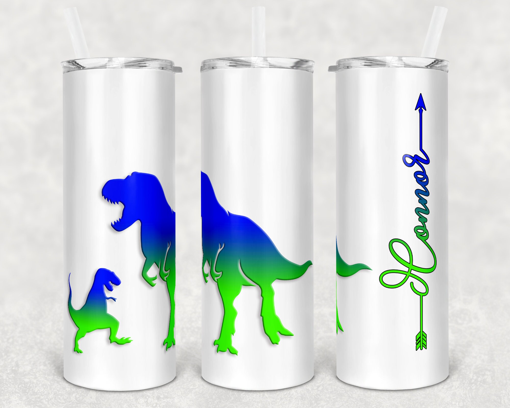20 Oz Skinny Dinosaur Blue Green T Rex Glitter Arrow Name Sublimation ...