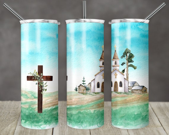 20 Oz Skinny Tumbler Religious Tumbler Watercolor Cross Church - Etsy