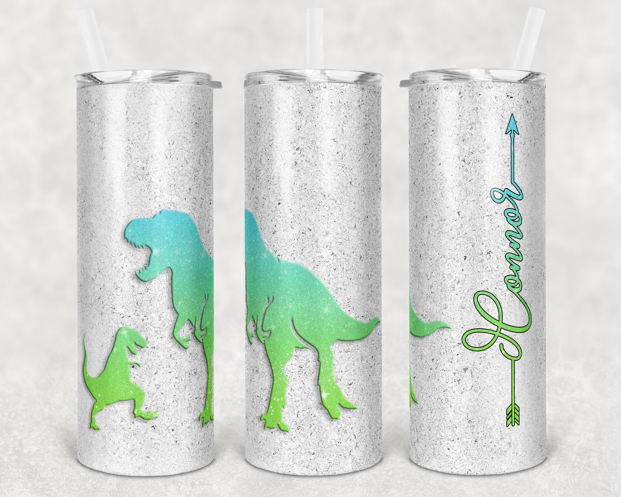 20 Oz Skinny Dinosaur Blue Green T Rex Glitter Arrow Name Sublimation ...