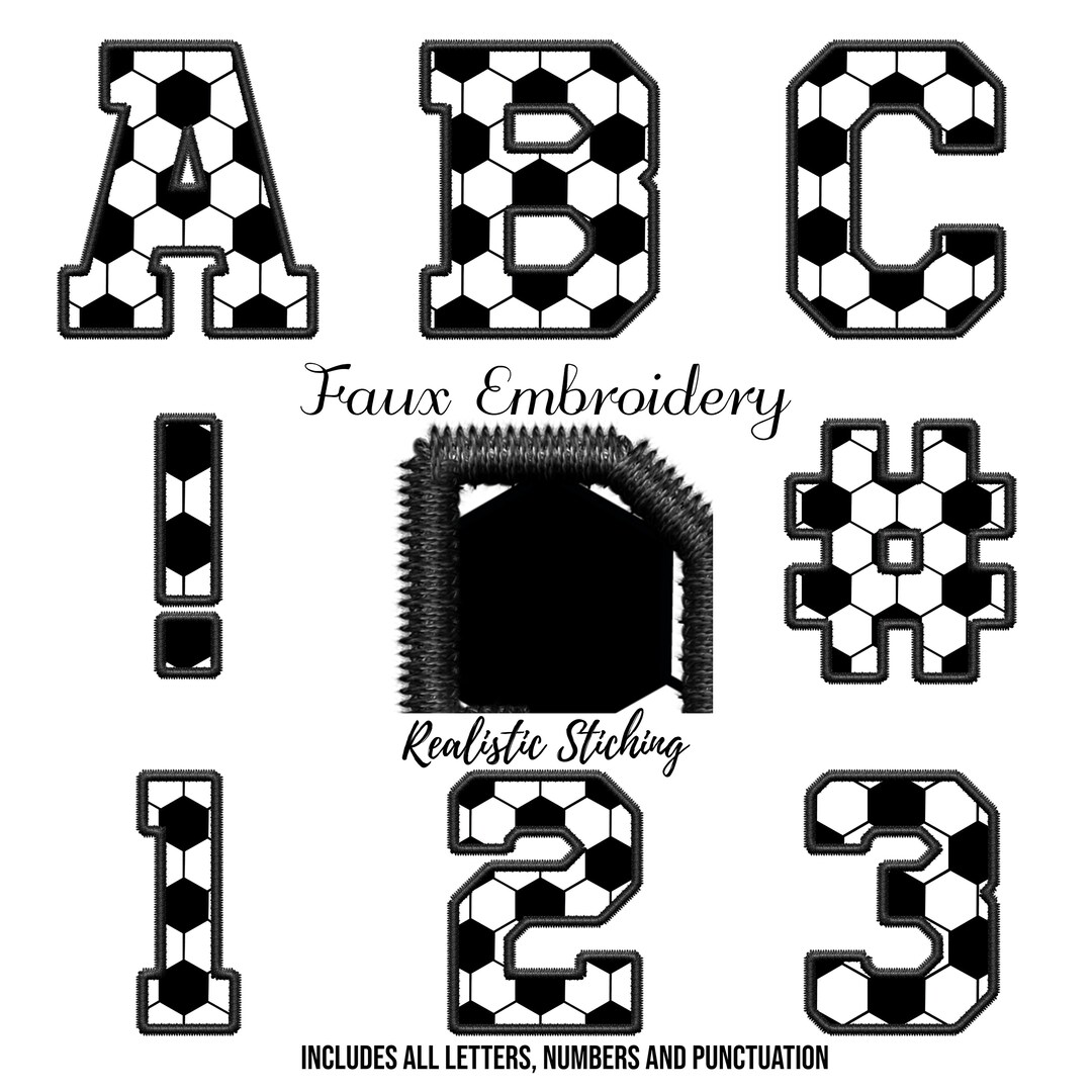 Alphabet Faux Embroidery Sports Football Soccer All Letters, Numbers ...