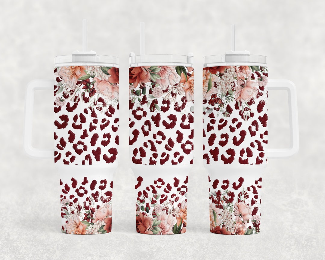 Pretty Maroon Floral and Leopard Spots Design 40 Oz 2 Piece Tumbler ...