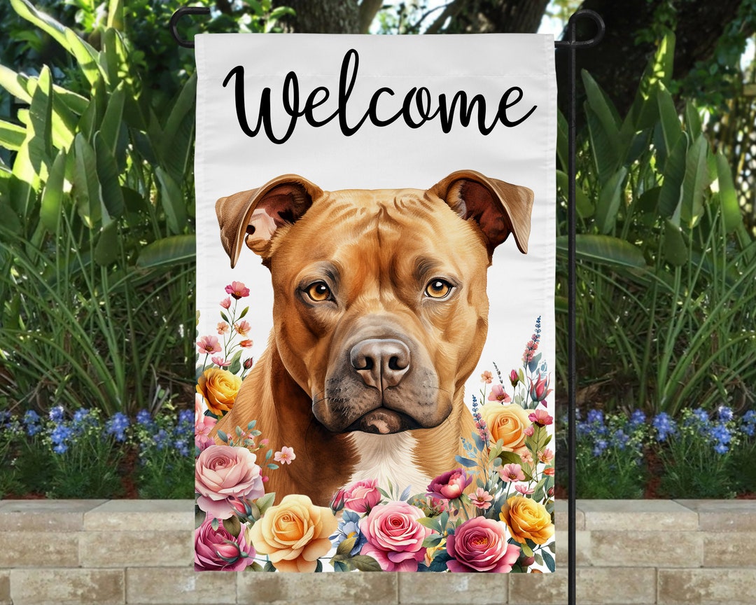 Floral Pitbull Dog Welcome Garden Flag PNG 12 X 18 Sublimation Flags ...