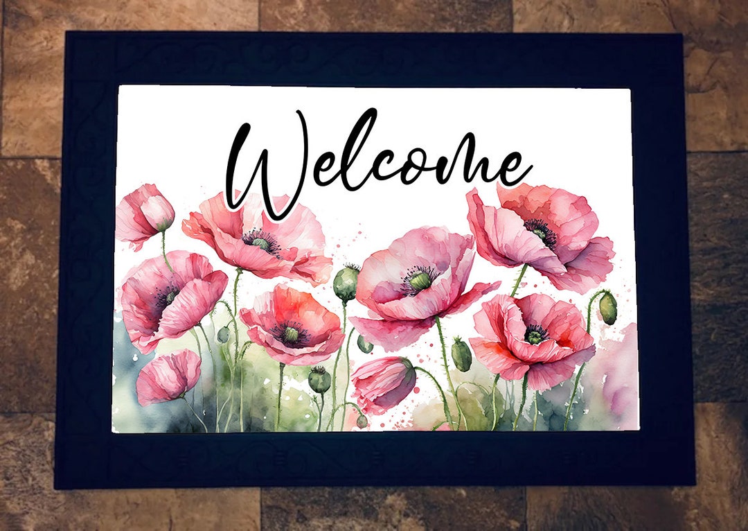 Sublimation Door Mat Design Floral Pink Poppies Can Also Be Used for ...