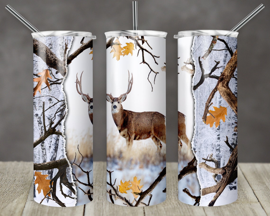 20 Oz Skinny Tumbler Deer Hunting Camo and Wood Snow Sublimation Design ...