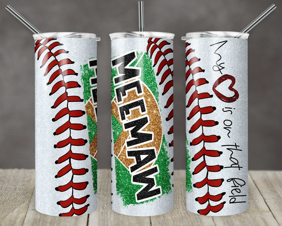20 Oz Skinny Tumbler Baseball Meemaw Glitter Heart on Field Laces ...