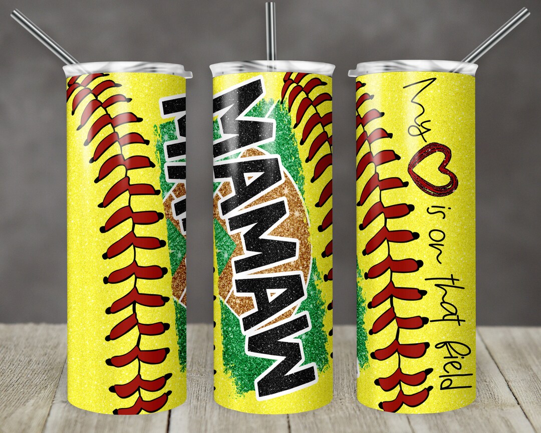 20 Oz Skinny Tumbler Softball Mamaw Glitter Heart on Field Laces ...