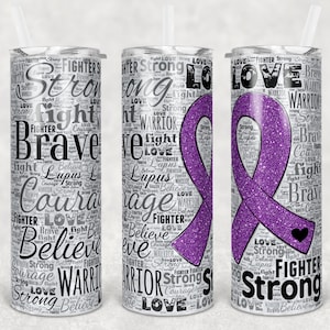 20 Oz Skinny Tumbler Sublimation Glitter Awareness Ribbon Word Art ...