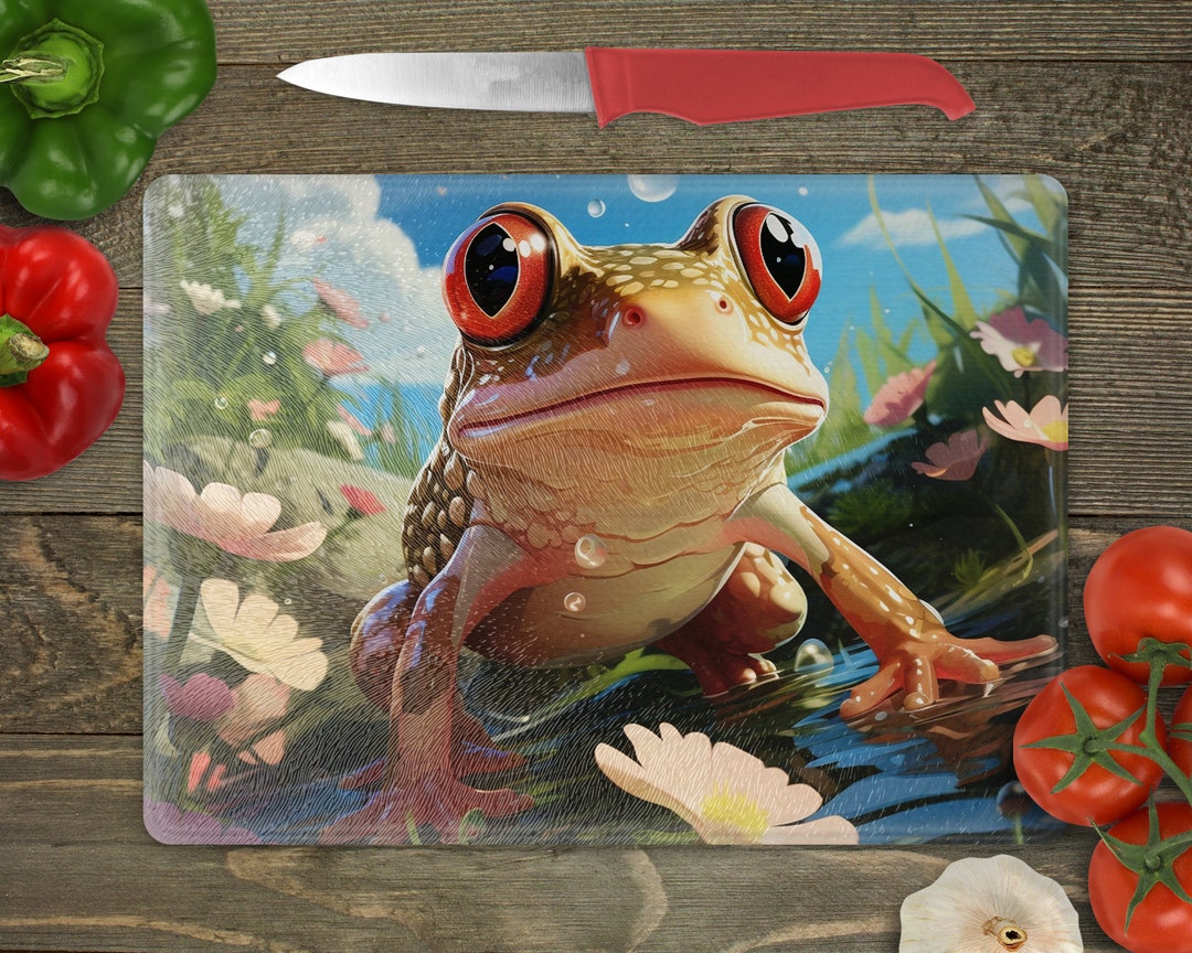 Glass Cutting Board Sublimation Design Kitchen Frog Whimsical Cute Frog ...