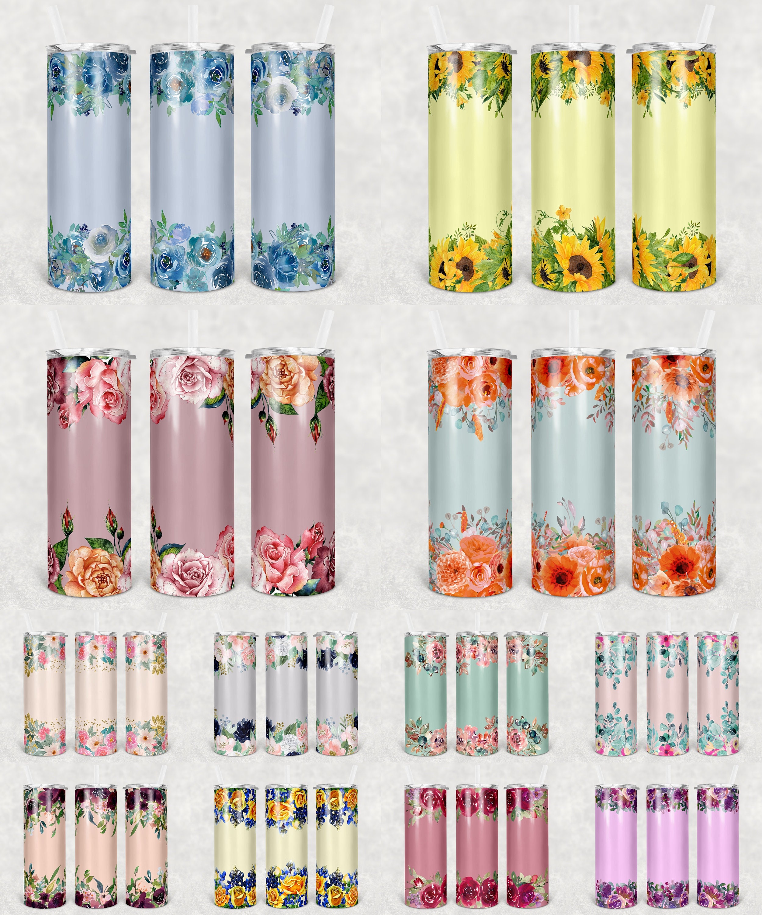 Floral Border Solid Color Background 12 Design BUNDLE 20 Oz Skinny ...
