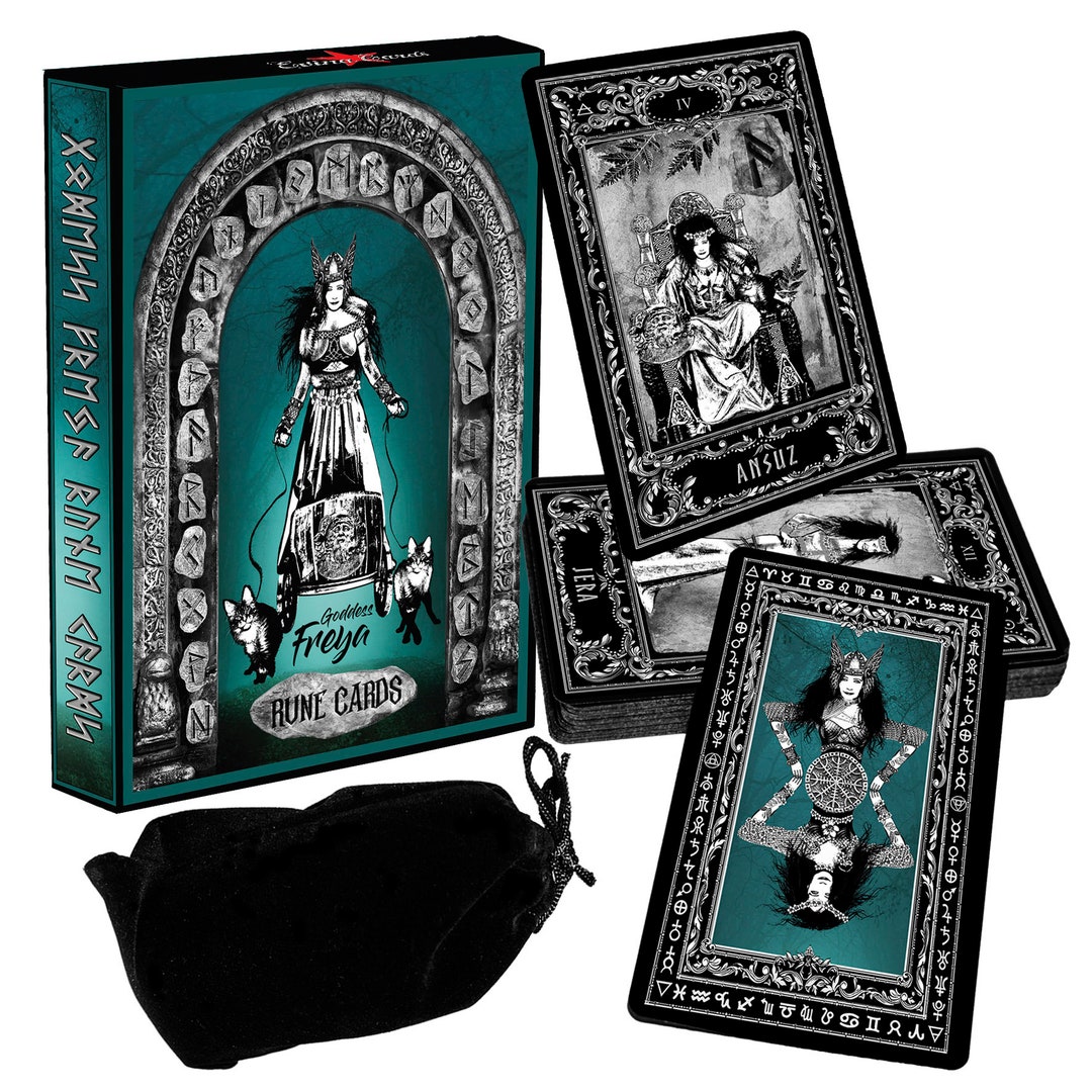 Rune Stones Gift Set, Gold Runes, Rune Deck, Norse Goddess, Runes Cards ...