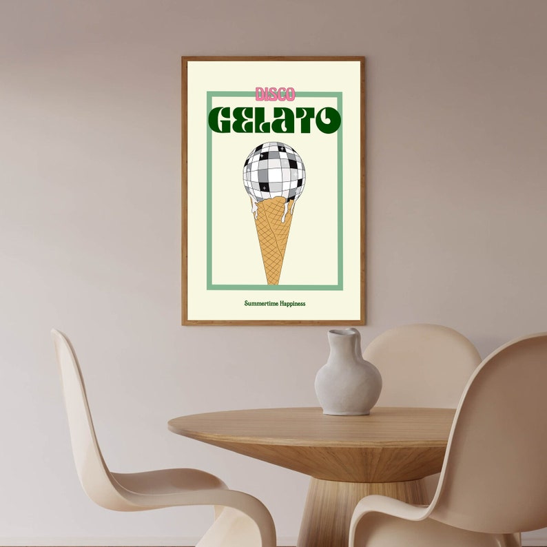 Disco Gelato Disco Ball Ice Cream Cone Illustration Print Retro Summer ...