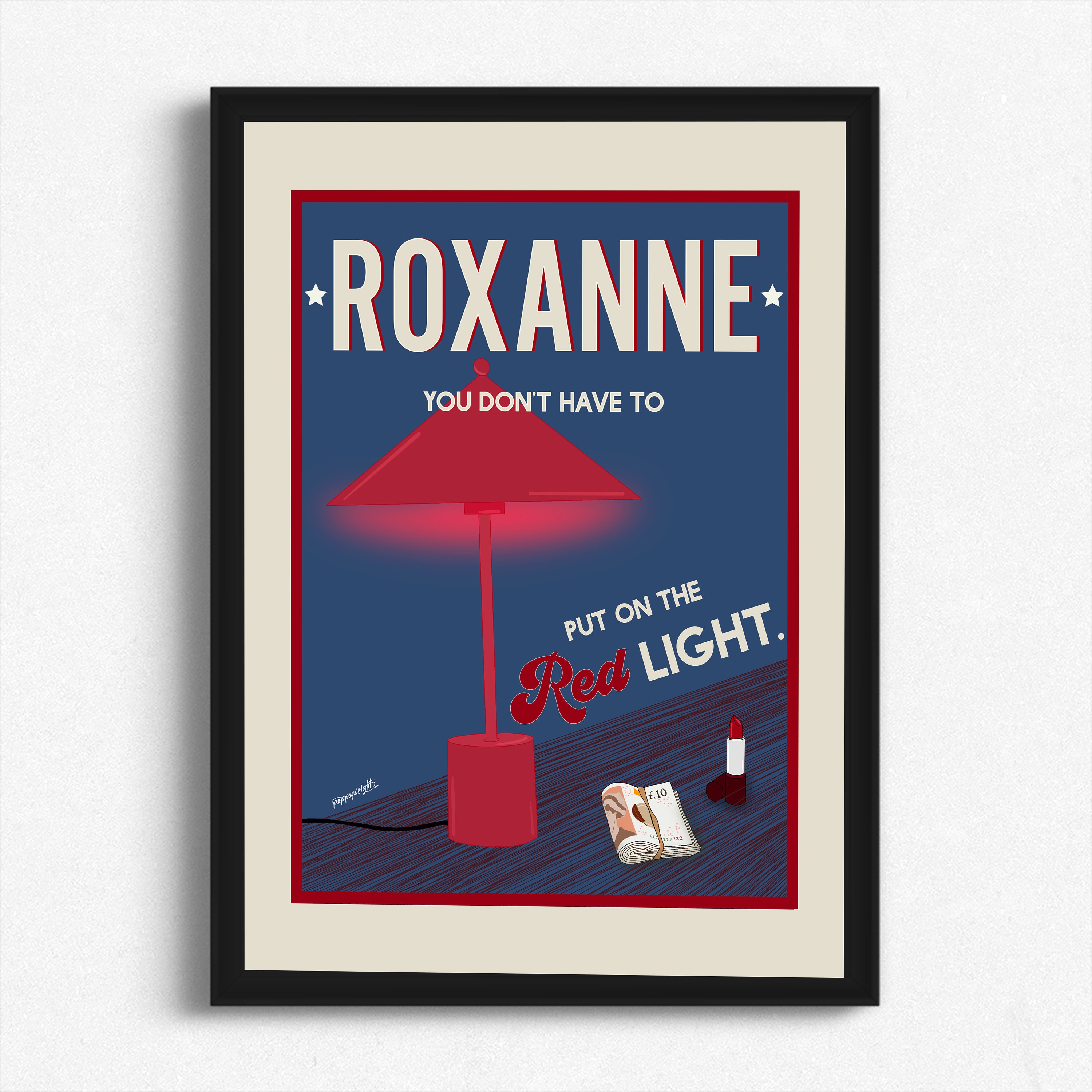 Roxanne Red Light Retro Indie Music Art Gig Lyrics Wall Art A3 A4 Print ...