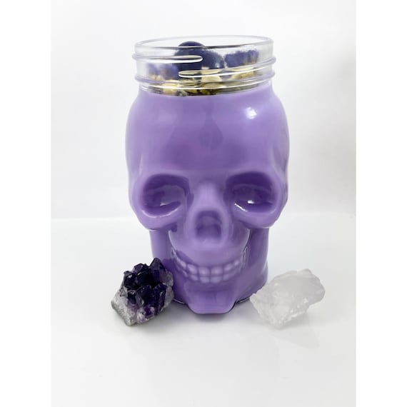 Spiritual Crystal Purple Glass Skull Candle Palo Santo | Etsy