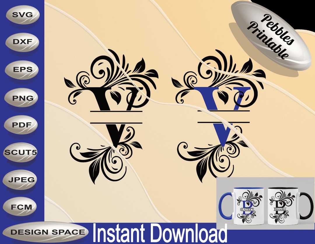 Split Letter V for SVG DXF, Fcm, Cut File for Cricut, Silhouette, 1 ...