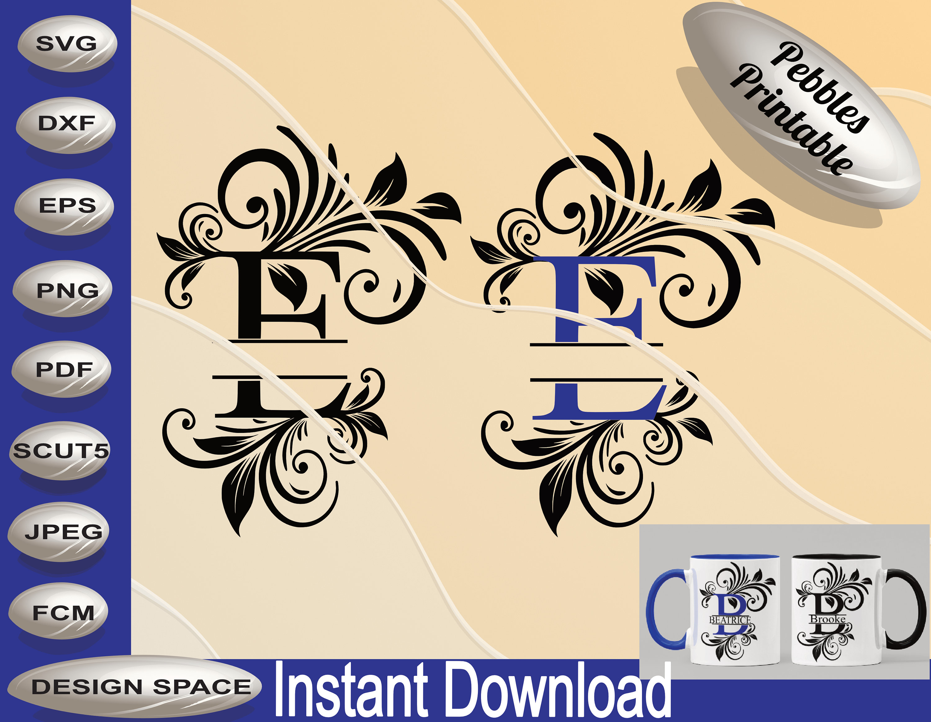 Split Letter E for SVG, DXF, Fcm, Cut File for Cricut, Silhouette, 1 ...