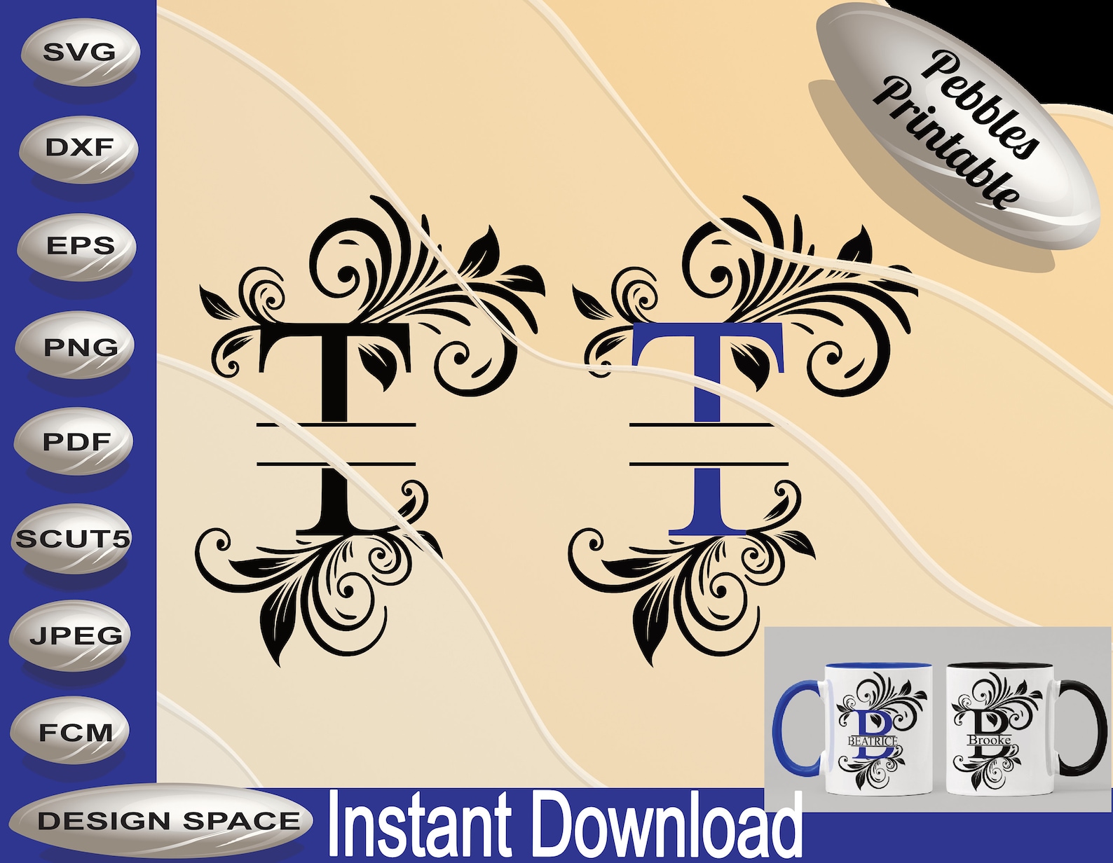 Split Letter T for SVG DXF Fcm Cut File for Cricut | Etsy