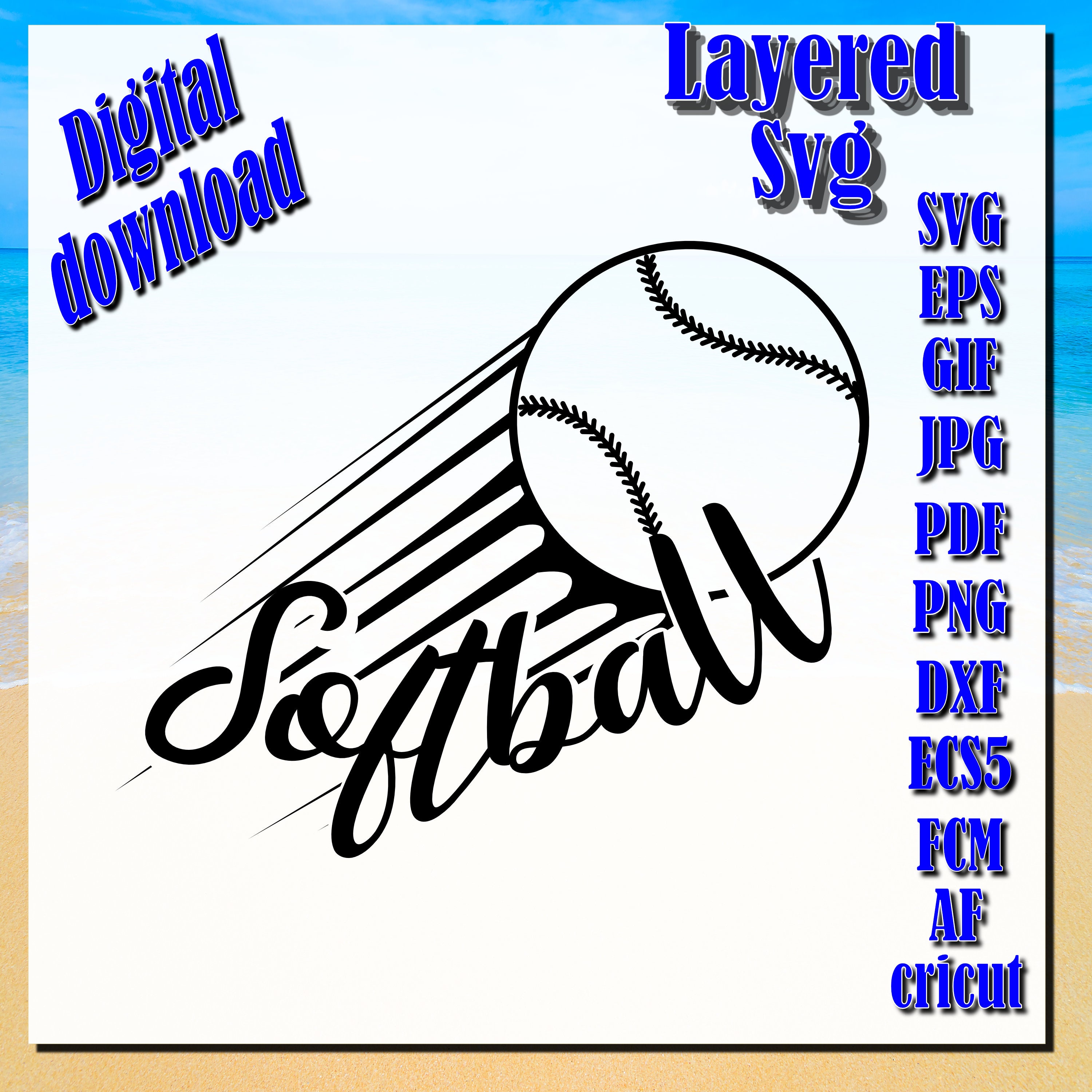 Softball Svg Layered Cut File SVG DXF PNG Image for Vinyl - Etsy