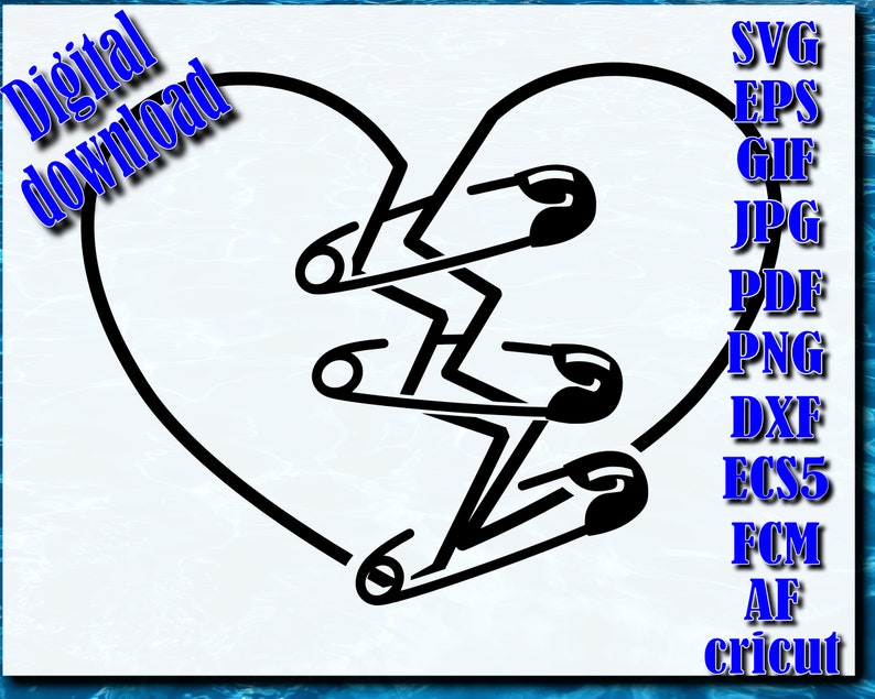 Heart With Safety Pins Svg, Cut File SVG, DXF, PNG Image for Vinyl ...