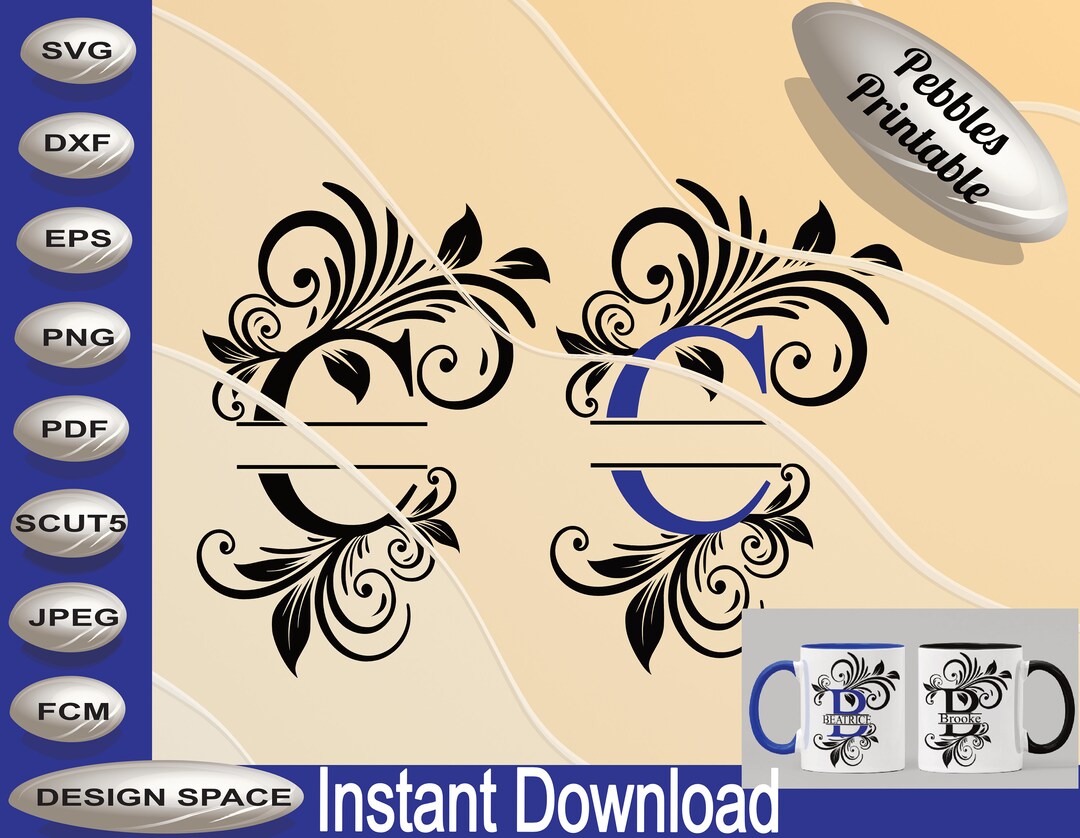 Split Letter C for SVG DXF, Fcm, Cut File for Cricut, Silhouette, 1 ...