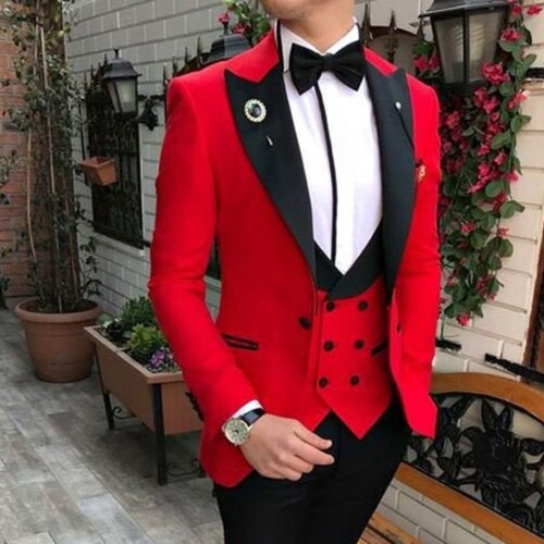 Men Suits Black 3 Piece Formal Fashion Slim Fit Wedding Suit Etsy