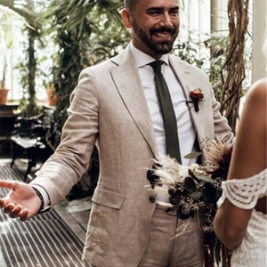 Men Linen Suits Beige 2 Piece Beach Wedding Groom Slim Fit - Etsy