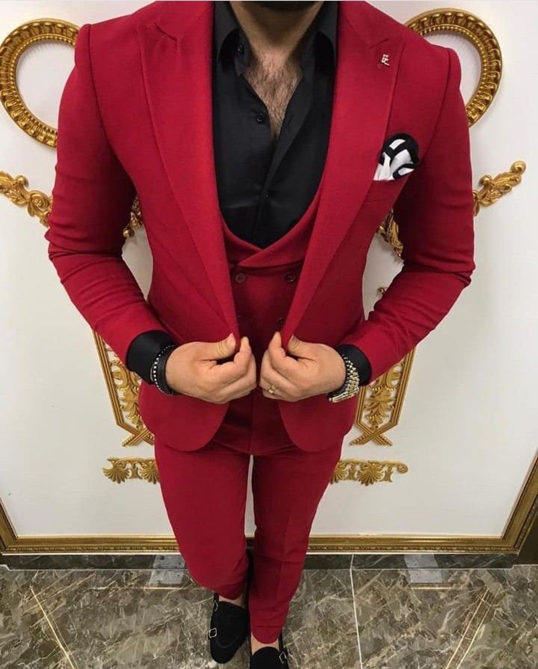 Men Burgundy Suit 3 Piece Formal Wedding Groom Slim Fit Party Wear