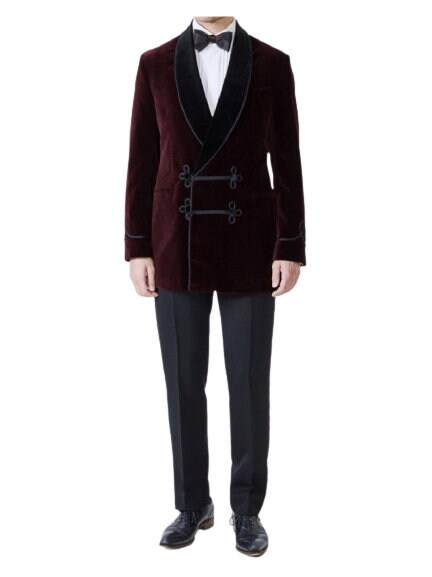 Men Smoking Jacket Burgundy Velvet Blazer Frogging Button | Etsy
