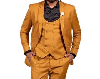 Men Suits Mustard 3 Piece Slim Fit Elegant Suits Formal Fashion Suit ...