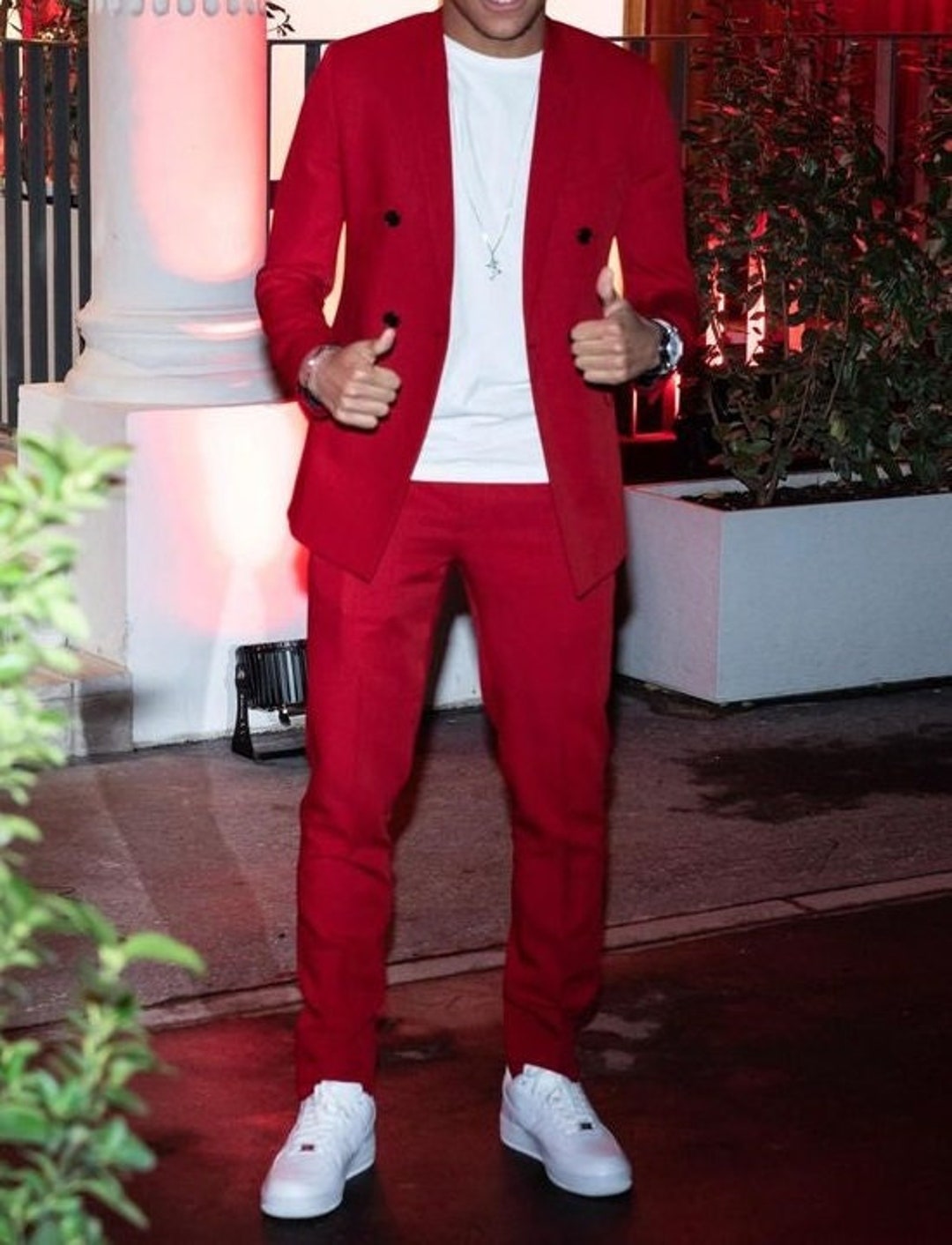 Men Red Suits 2 Piece Double Breasted Style Slim Fit Party Wear Dinner ...