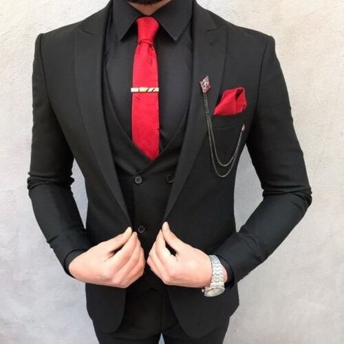 Men Suits Black 3 Piece Formal Fashion Slim Fit Wedding Suit Etsy