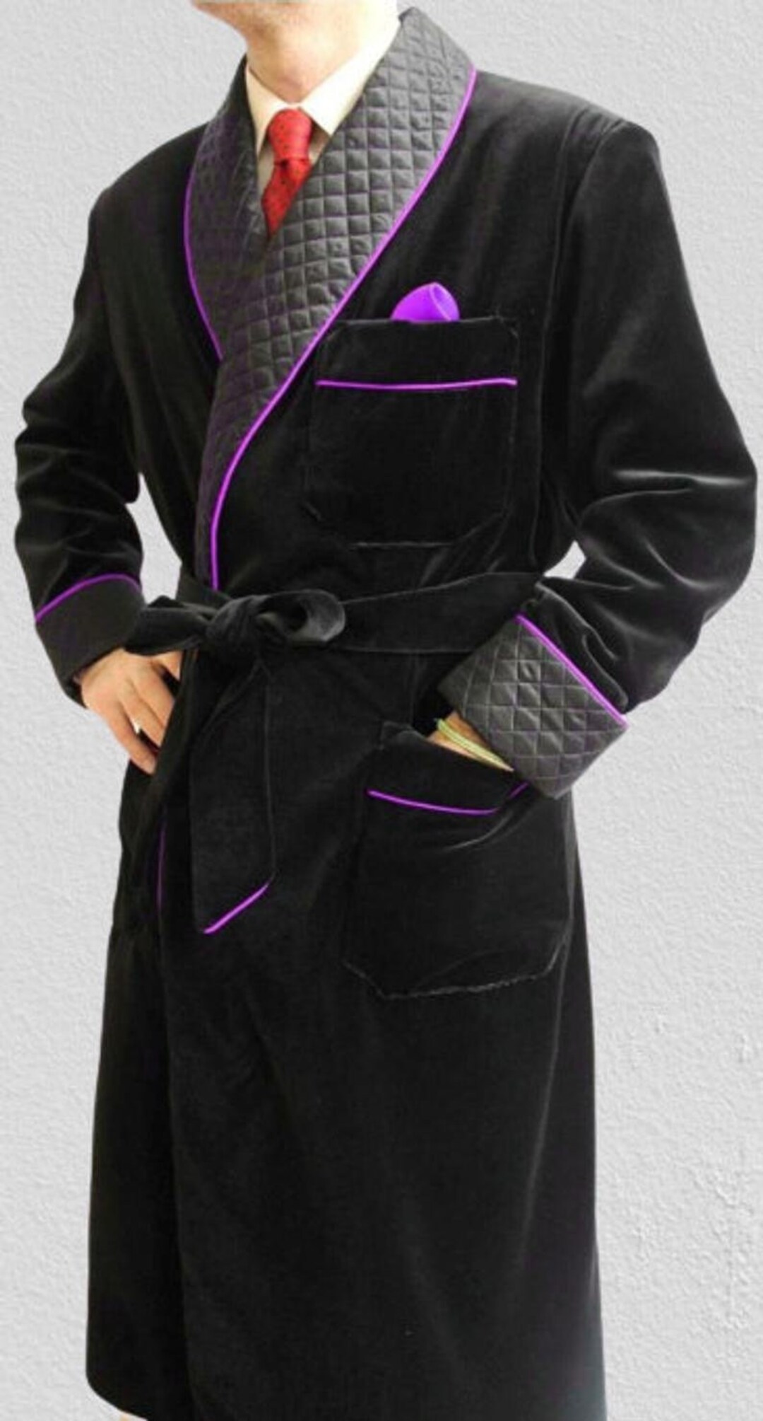 Men Long Smoking Jacket Black Velvet Quilted Robe Dinner - Etsy
