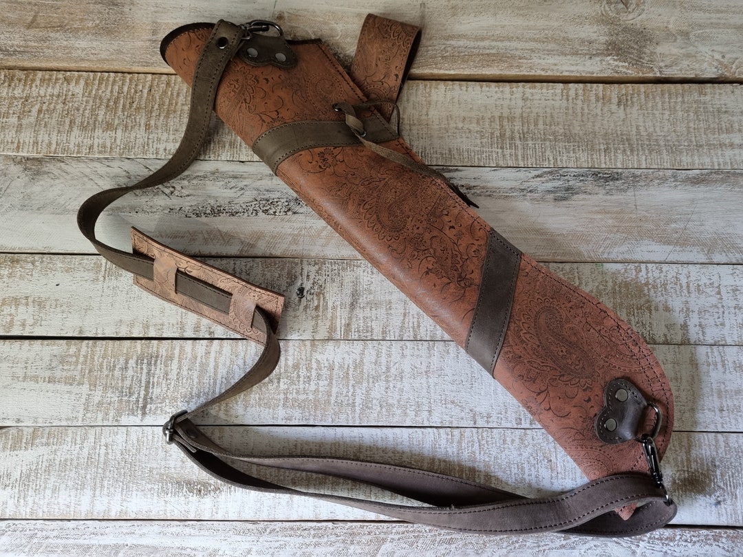 Leather BACK Quiver With Belt Loop - Crazy Horse Leather With Floral ...