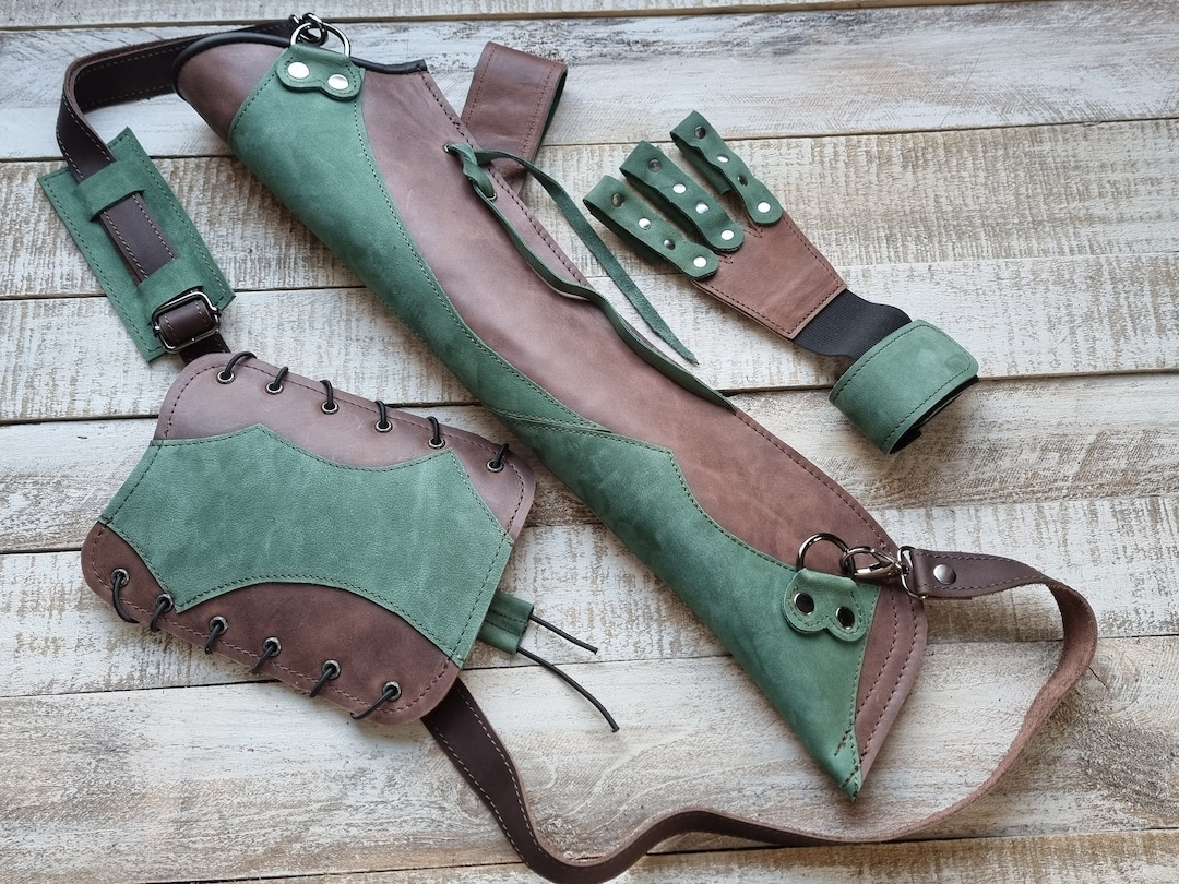 Leather Archery Quiver Set – Back Quiver, Armguard, Glove - Etsy