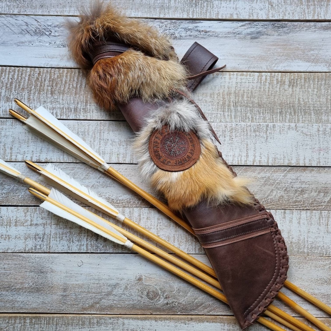 Leather BACK QUIVER in Viking Style and Vegvisir Logo - Etsy