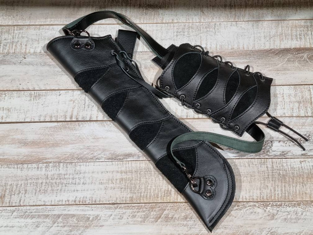 Leather BACK QUIVER With ARMGUARD, Leather Archery Quiver and Arm Guard ...