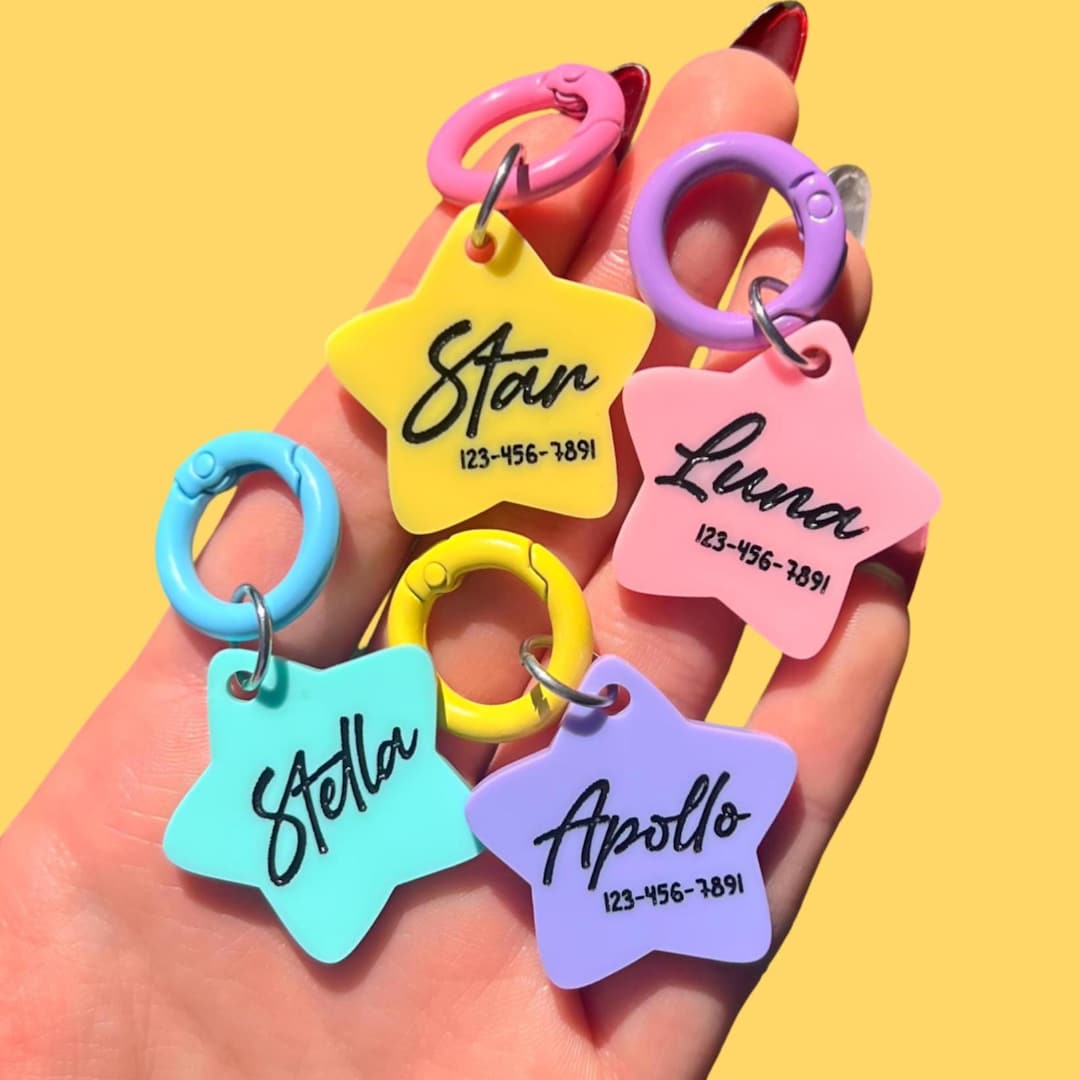 Personalized Star Pet ID Tag - Pastel Dog Tag - Chubby Star Pet Tag - Etsy