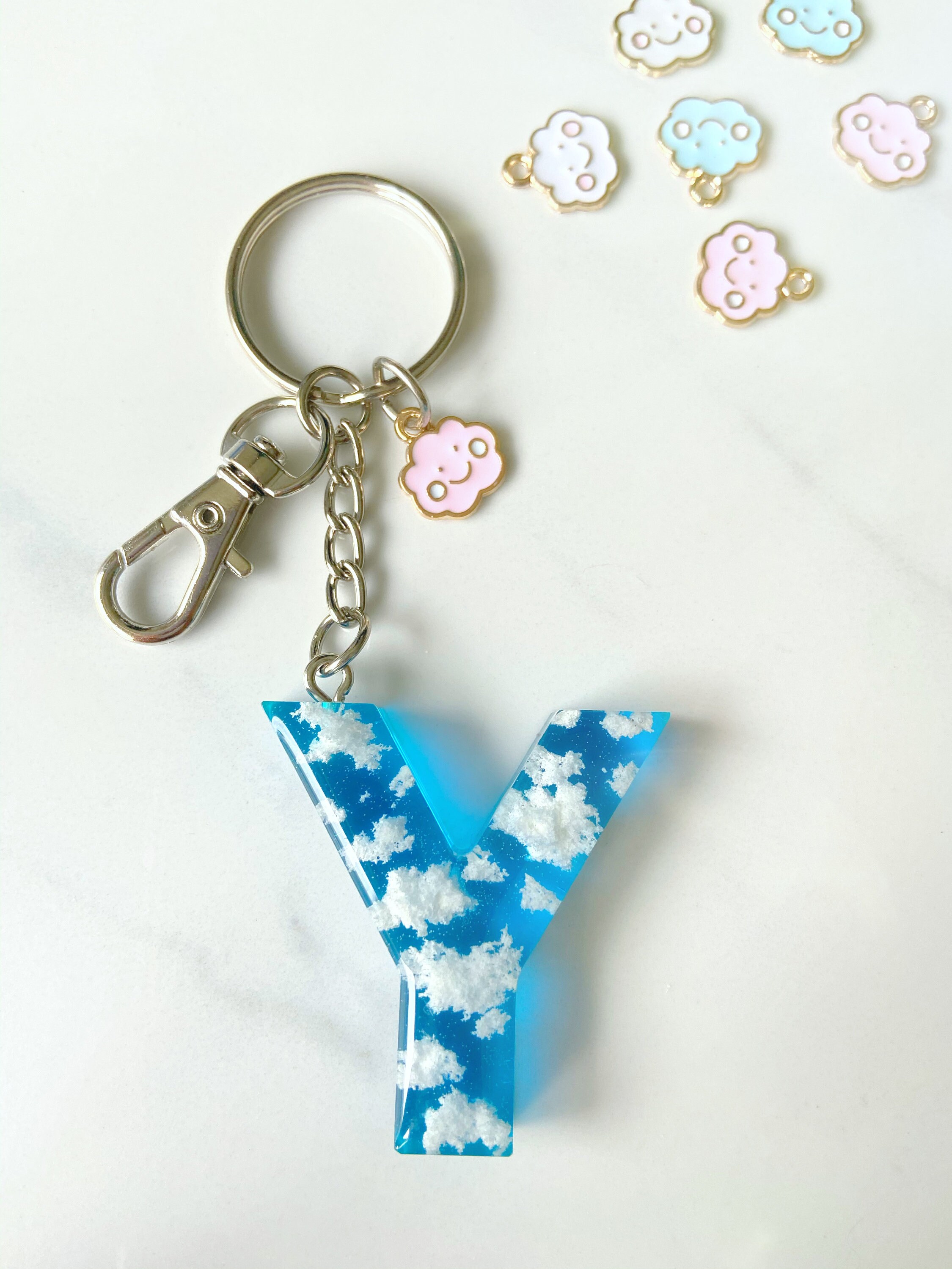 Cloud Keychain Resin Handmade Custom Keychains Initial - Etsy