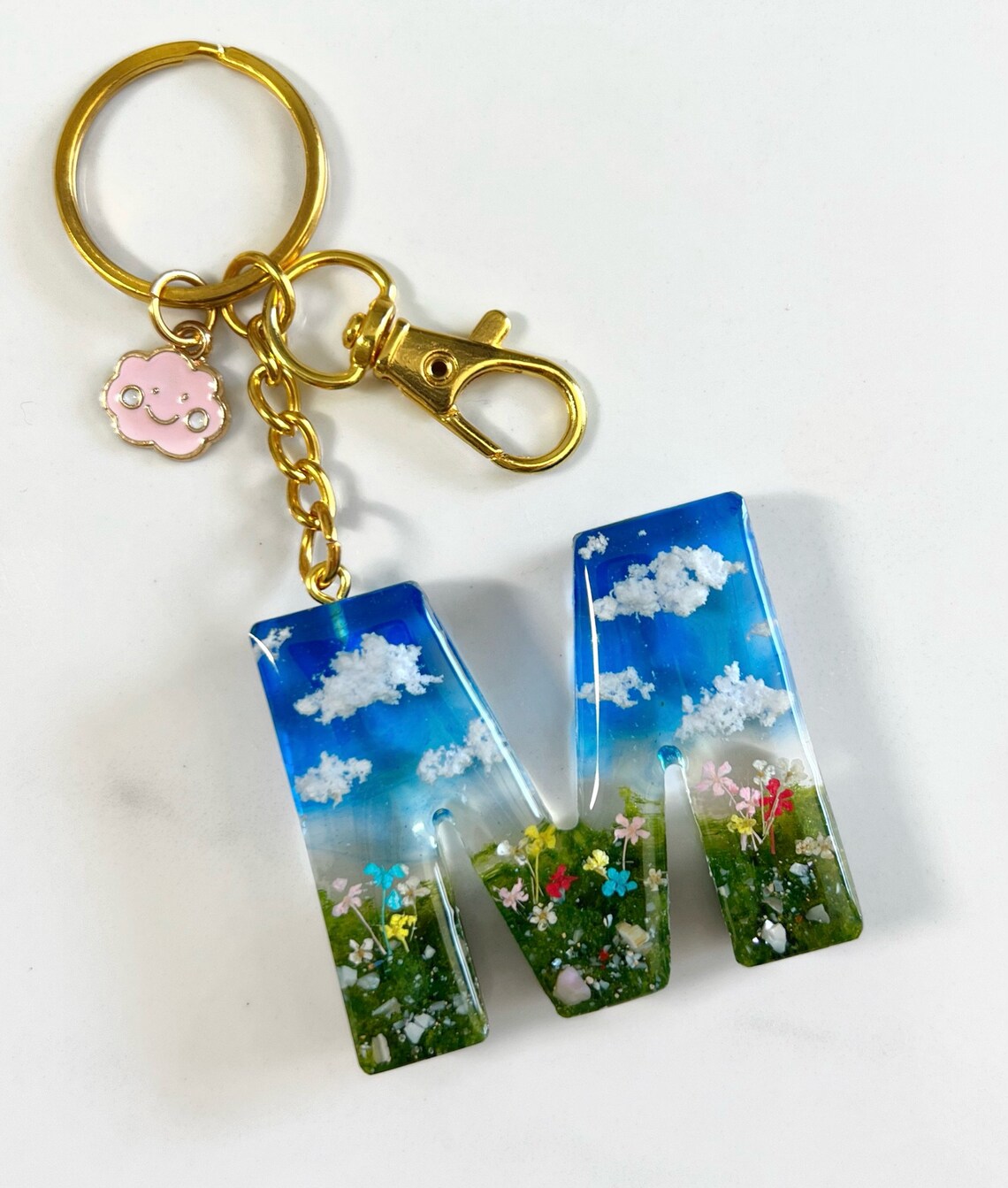 Personalized Initial Keychain Cloud Keyring Initial | Etsy