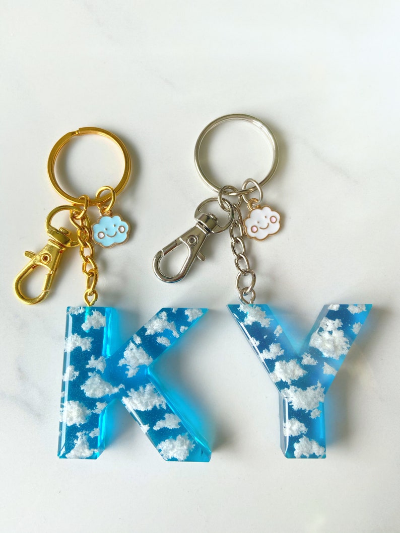Cloud Keychain Resin Handmade Custom Keychains Initial | Etsy