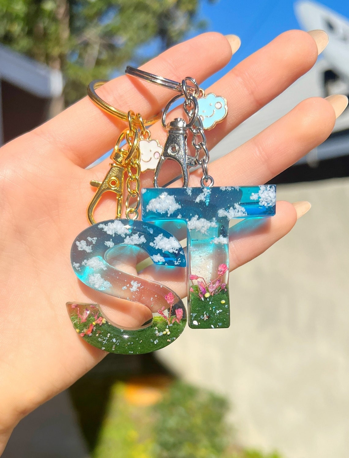 Personalized Initial Keychain Cloud Keyring Initial | Etsy