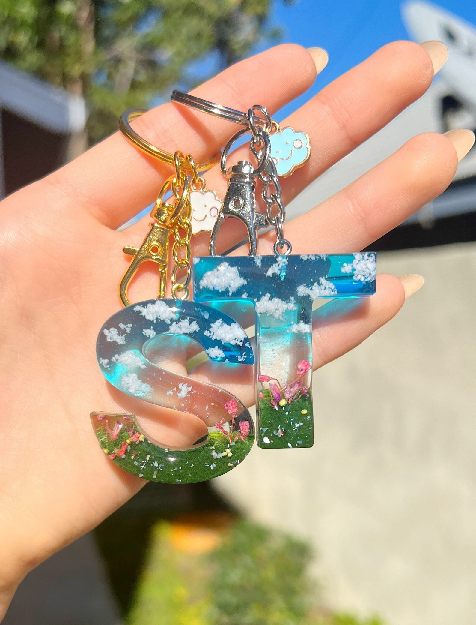 Personalized Initial Keychain Cloud Keyring Initial | Etsy