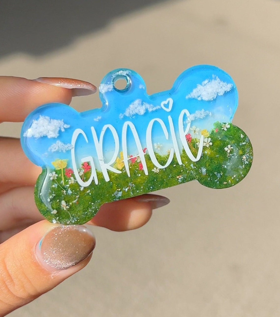 Flower Field Dog Tag Personalized Dog Tags Resin Pet Tag - Etsy