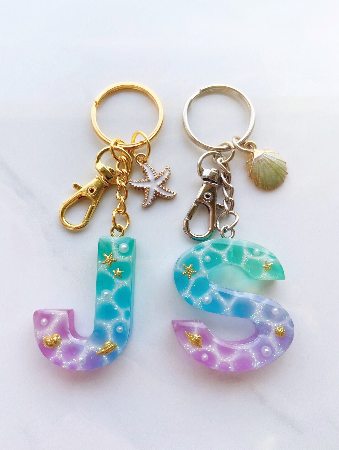 Beach Letter Keychain Glittery Keychain Resin Keychain Best - Etsy