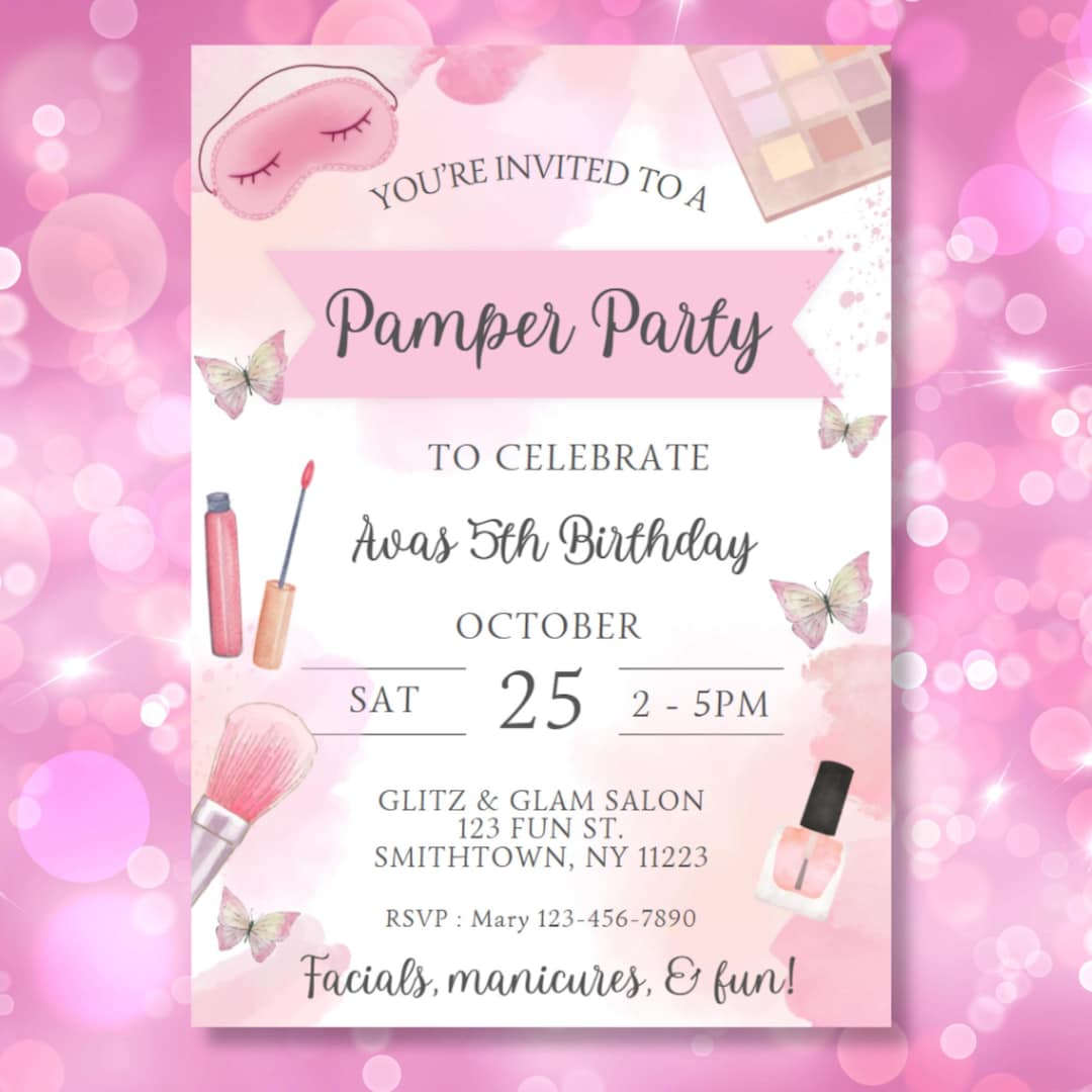 Pamper Party Invitation Girls Birthday Invitation Spa Day Salon Party ...